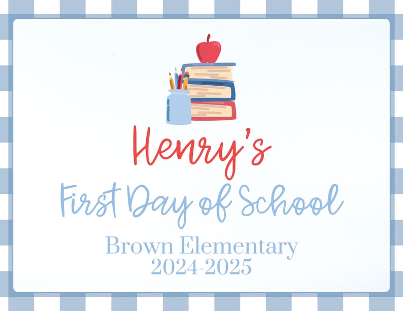 Back to School - First Day of School Sign - Books, Blue - Etsy