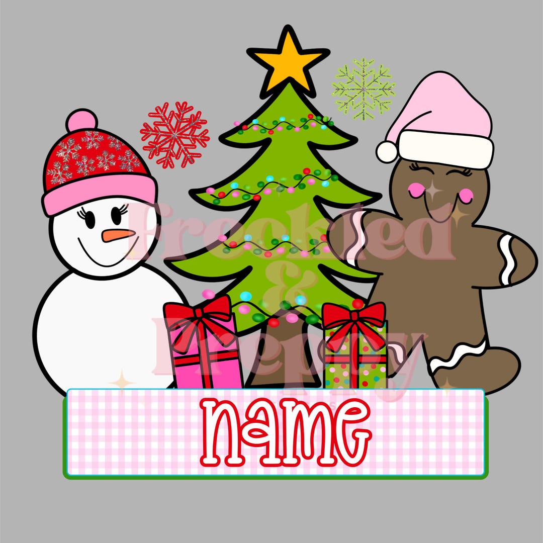 Christmas Gingerbread Snowman Tree Winter Nameplate Png - Etsy
