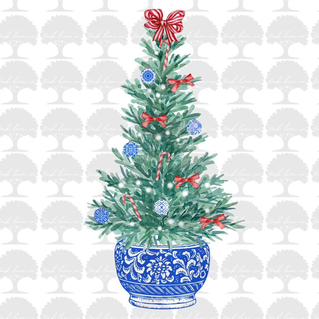 CHRISTMAS Blue CHINOISERIE Tree Png - Etsy