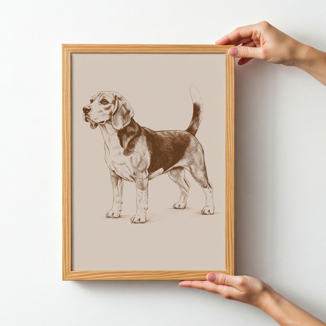 Beagle Vintage Wall Art, Dog Sketch Art Print, Farmhouse Art, Dog Wall ...