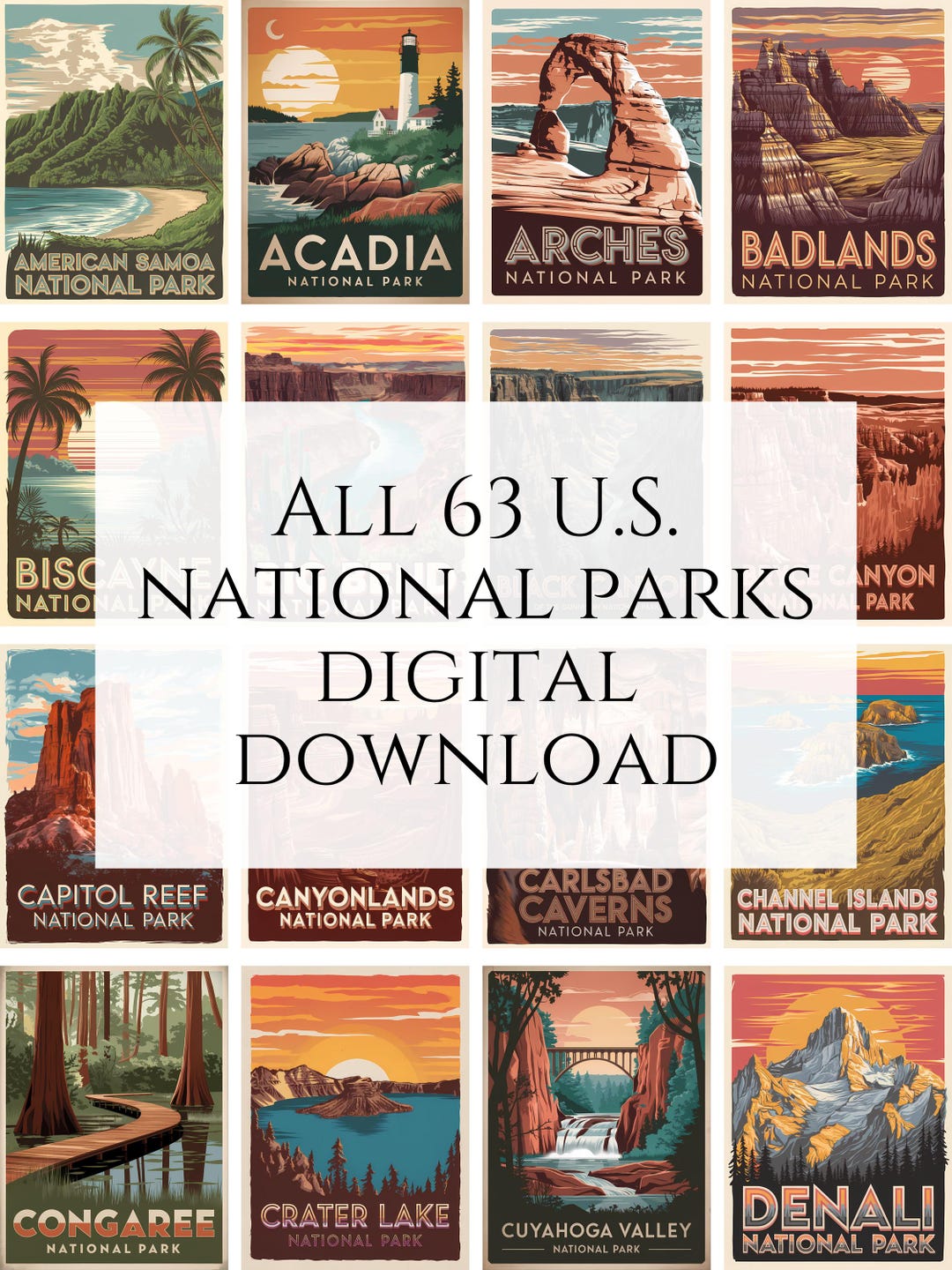 All Set of 63 US National Park Travel Posters, Digital Download, Wall ...