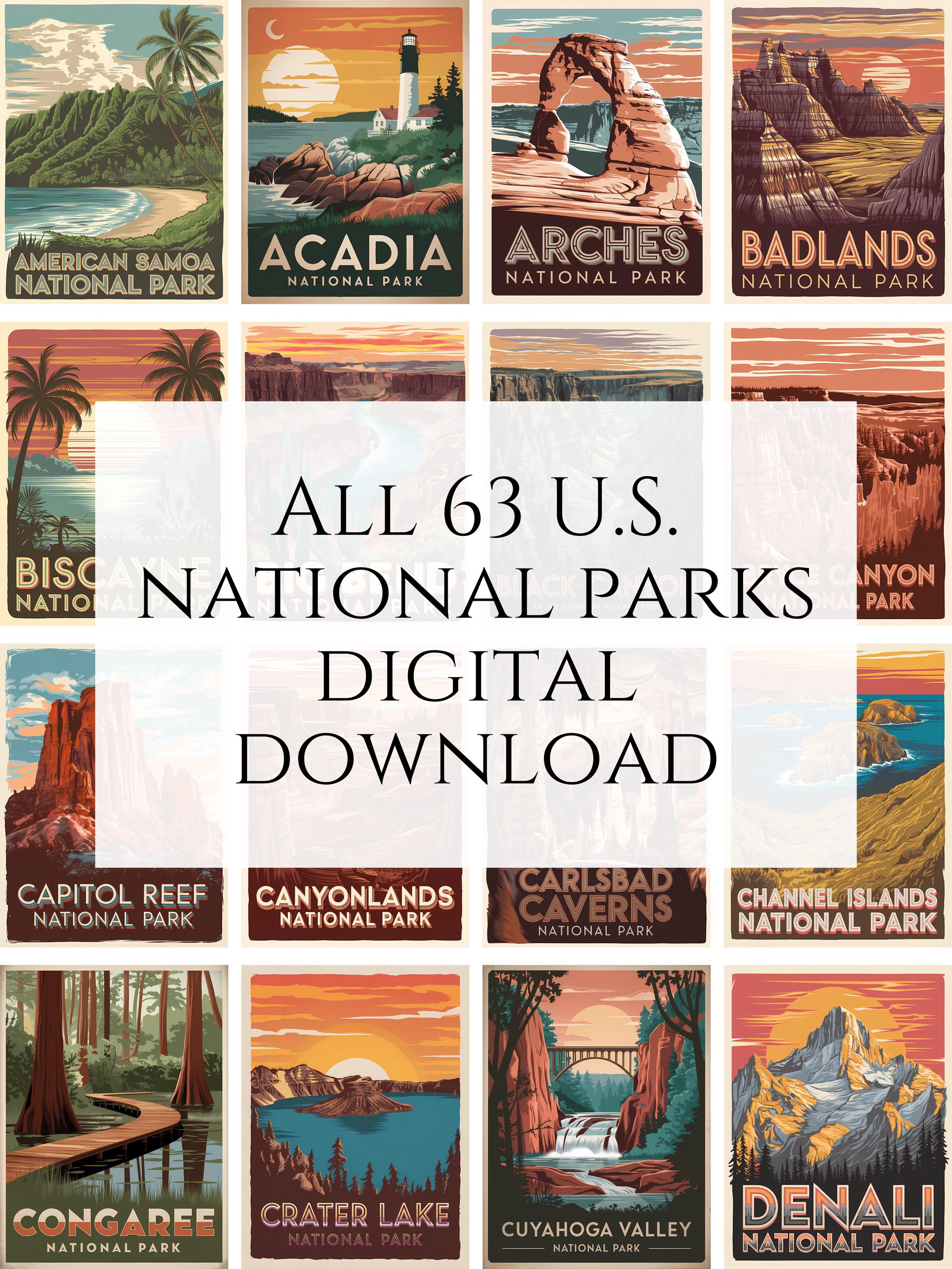 All Set of 63 US National Park Travel Posters, Digital Download, Wall ...