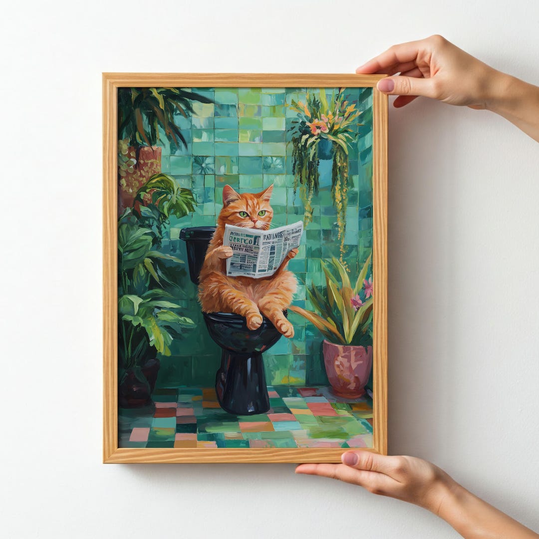Funny Cat Wall Art Print Bathroom, Funny Bathroom Poster Wall Decor ...