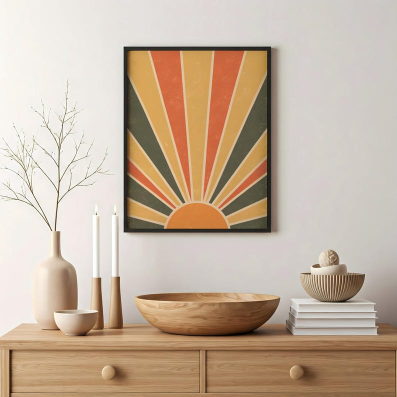 Abstract Sun With Sunshine Art Print, Digital Art Print, Vintage Sun ...