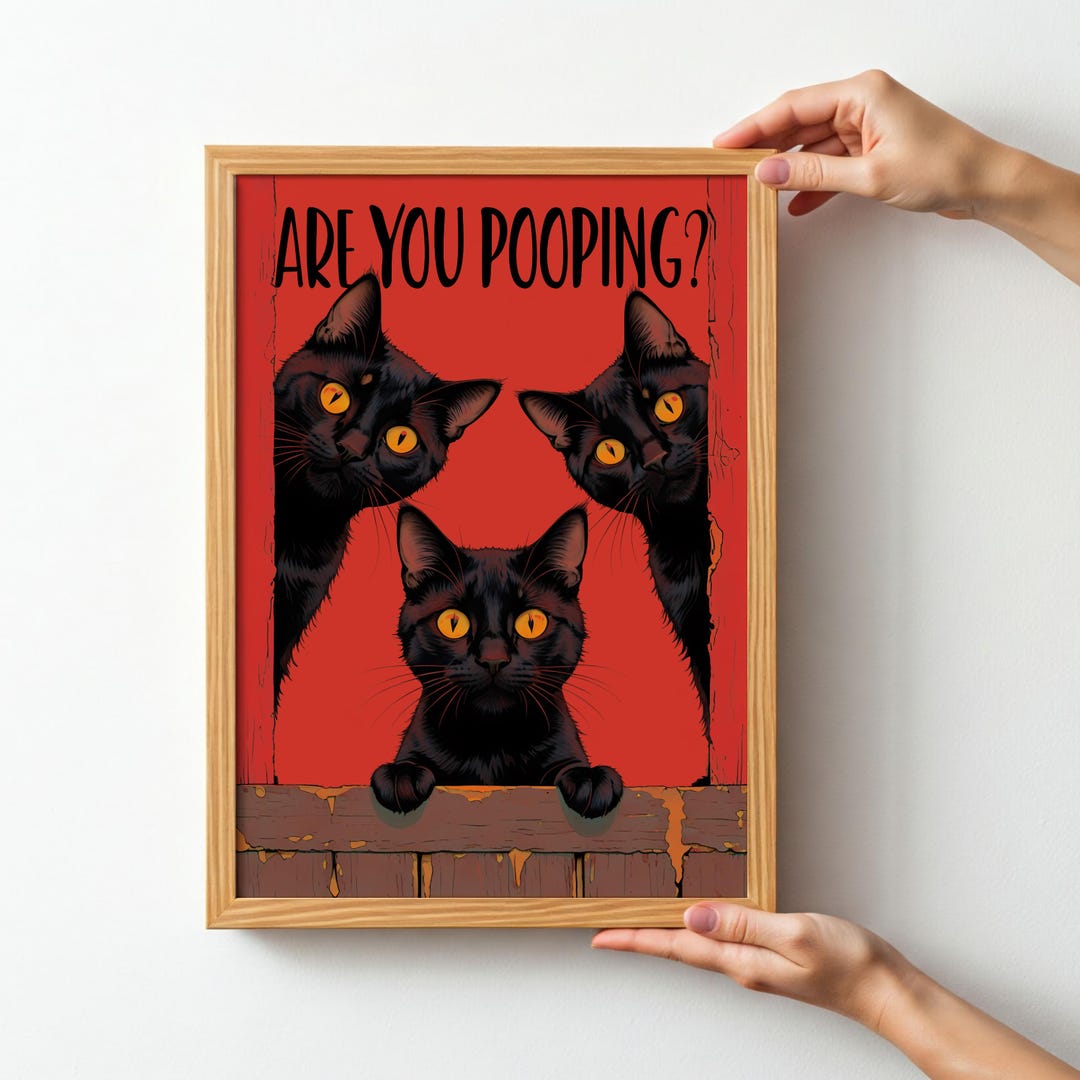 Are You Pooping Cat Print, Funny Cat Bathroom Poster, Bathroom Wall Art ...