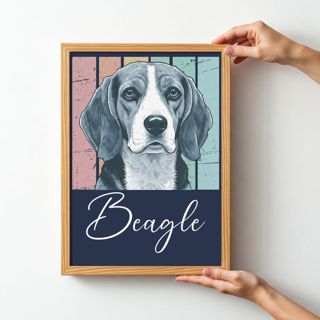 Beagle Dog Poster Art Print, Vintage Retro Beagle Wall Art Decor, Dog ...