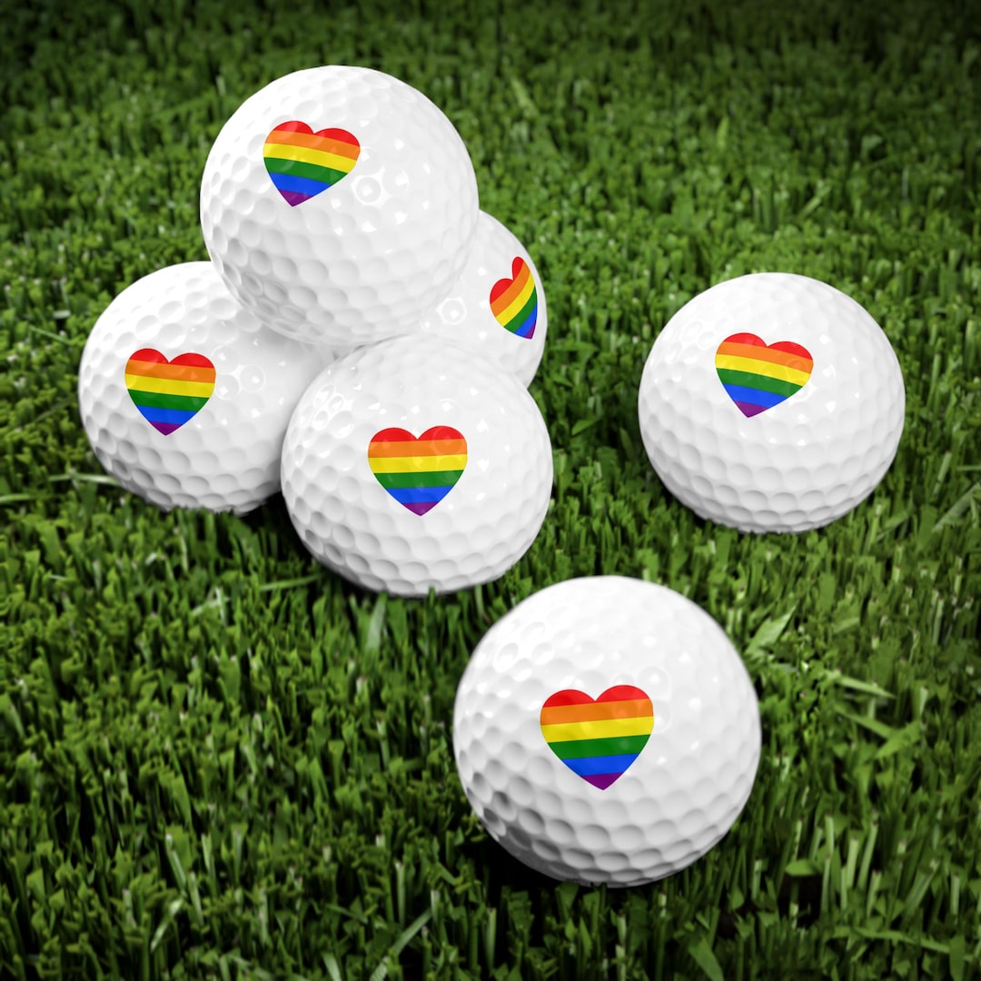 LGBTQ+ Golf Balls, Set of 6, Pride Themed Golf Set, Rainbow Heart, Golf ...