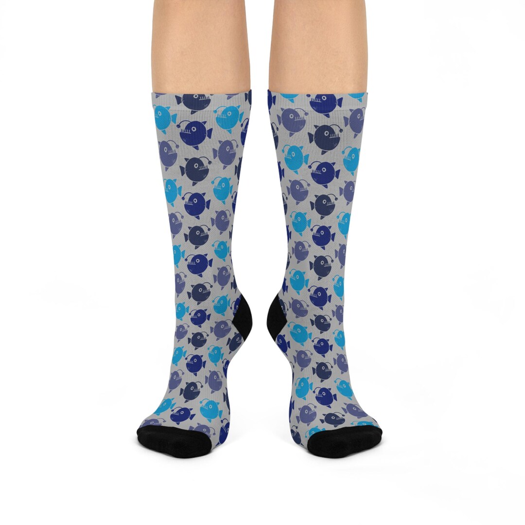 Anglerfish Cushioned Crew Socks - Fun Underwater Design, Novelty Fish ...