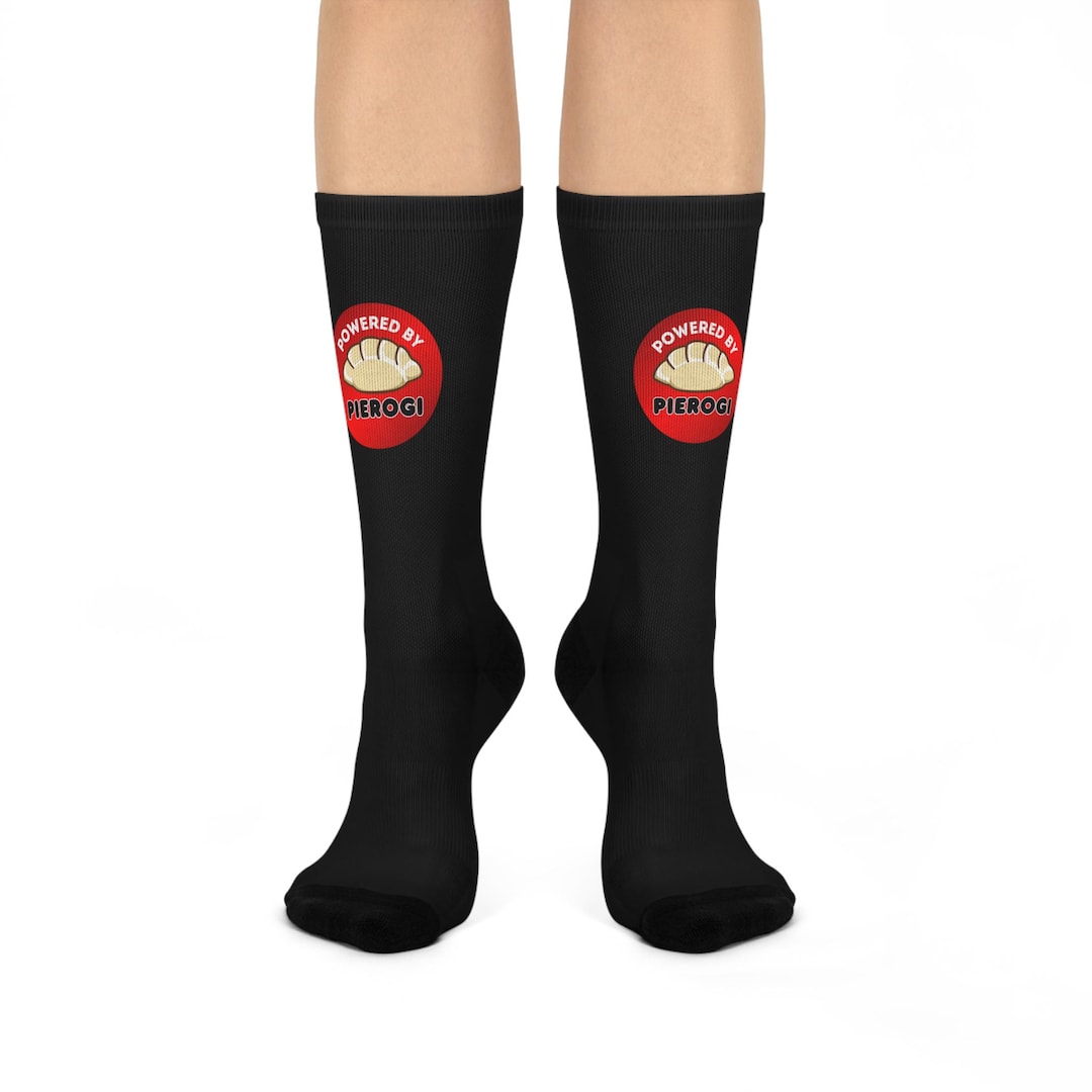 Black Powered by Pierogi Crew Socks, Polish Food Socks, Poland Pride ...