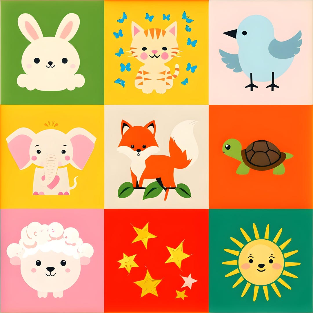 Vibrant Grid Pattern of Cute Baby Animals - Etsy