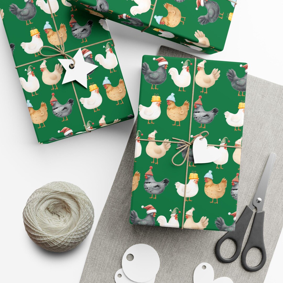 Christmas Chicken Gift Wrap Paper, Hen Print Wrapping Paper, Holiday ...