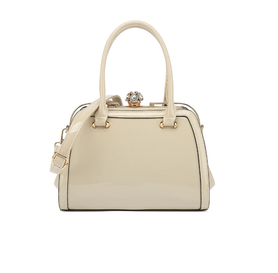 Patent Leather Handbag Rhinestone Cluster Kiss Lock Clasp Luxury Bag ...