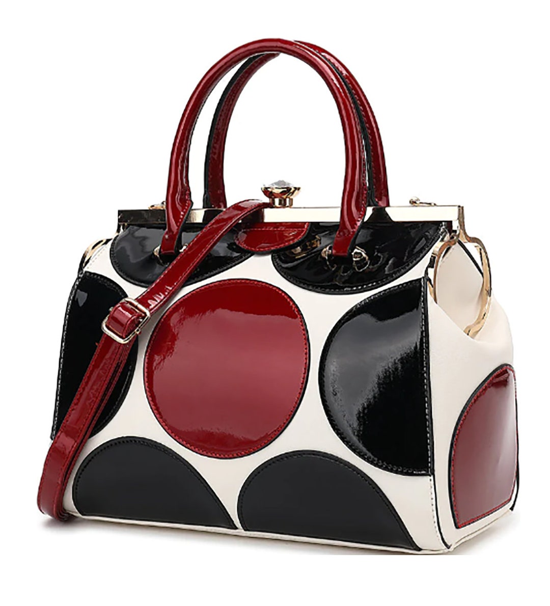 Patent Leather Red Black White Polka Dot Leather Purse Handbag Luxury ...