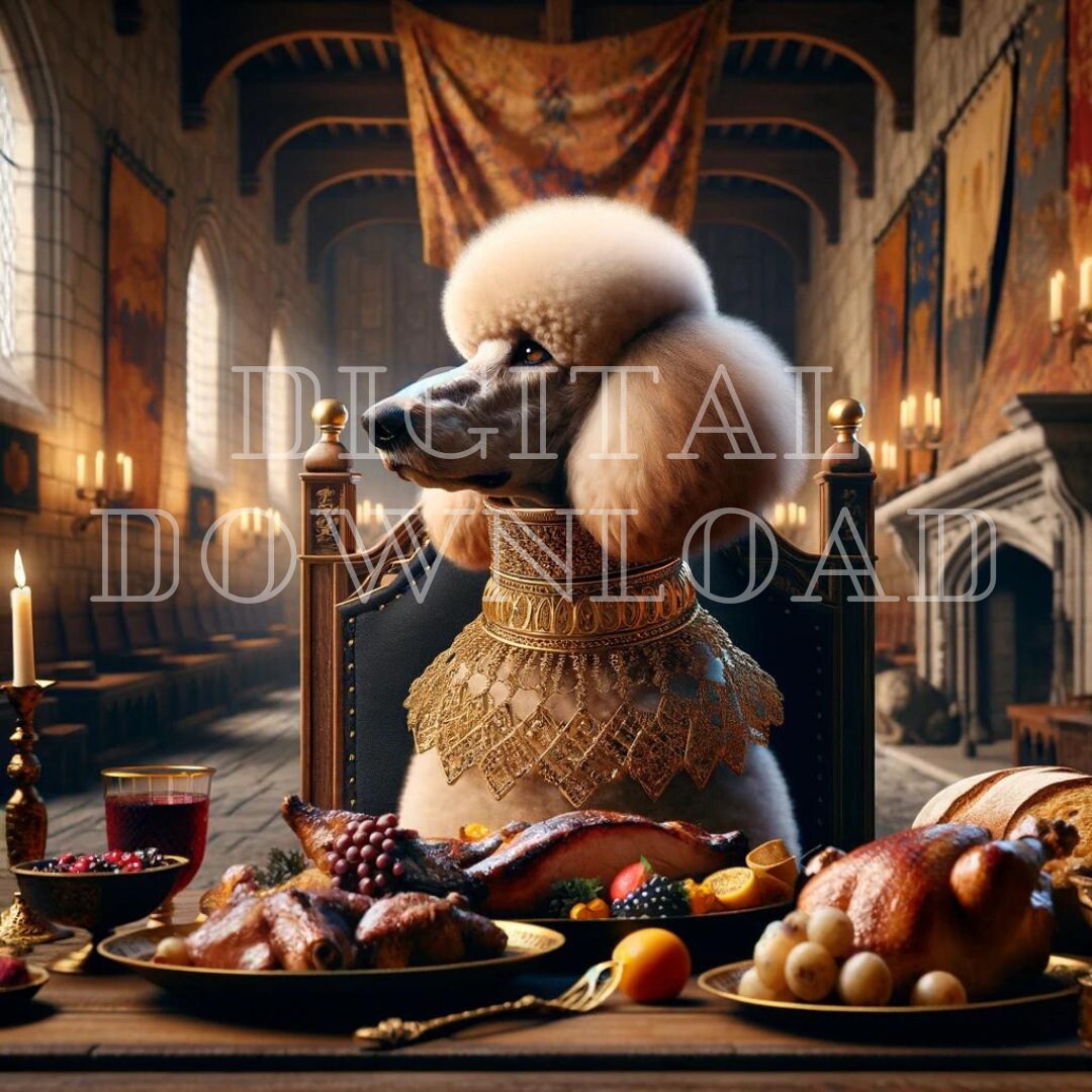 Royal Medieval Poodle Art - Noble Feast Digital Print, Castle Decor ...