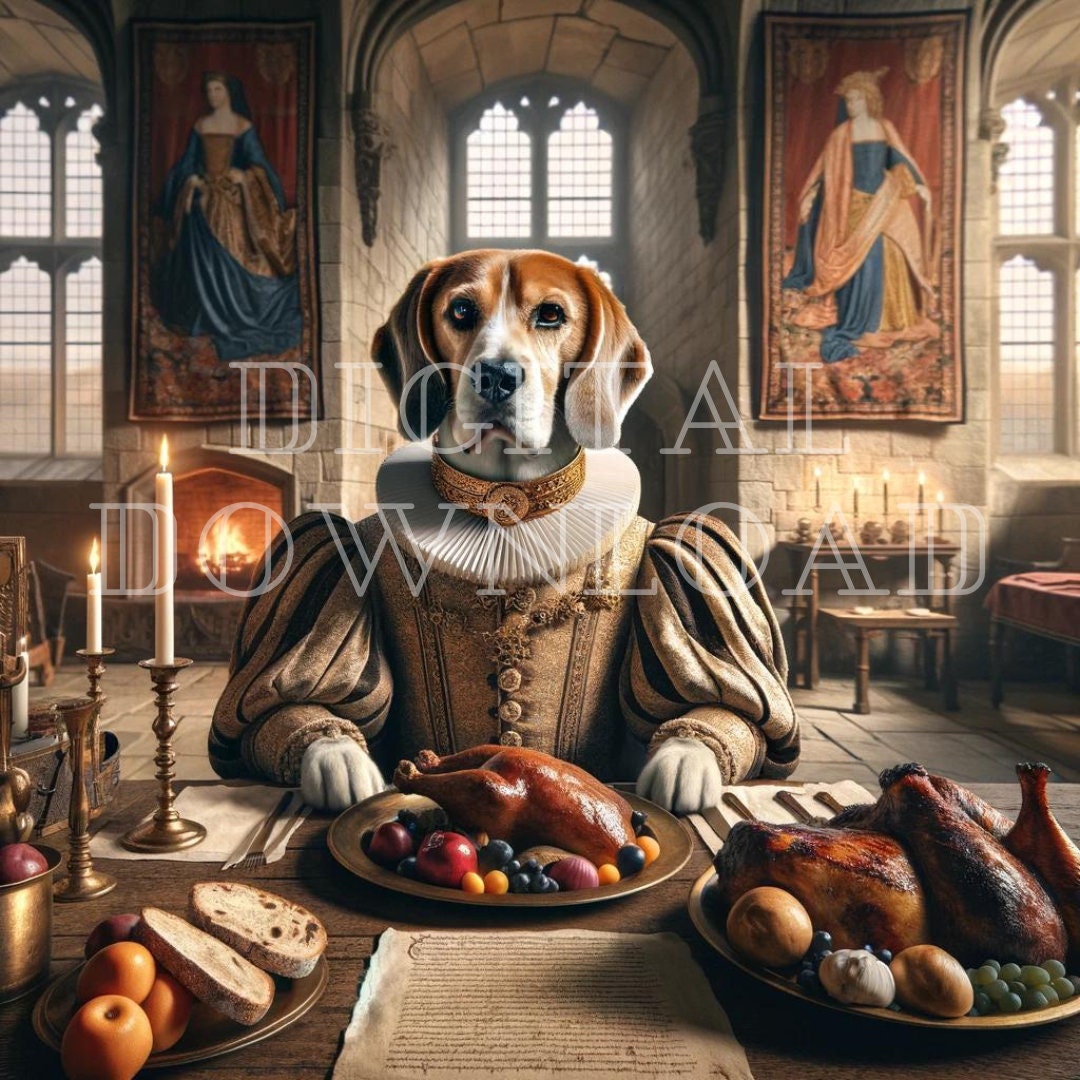 Royal Medieval Beagle Art Print - Noble Feast Digital Download, Castle ...