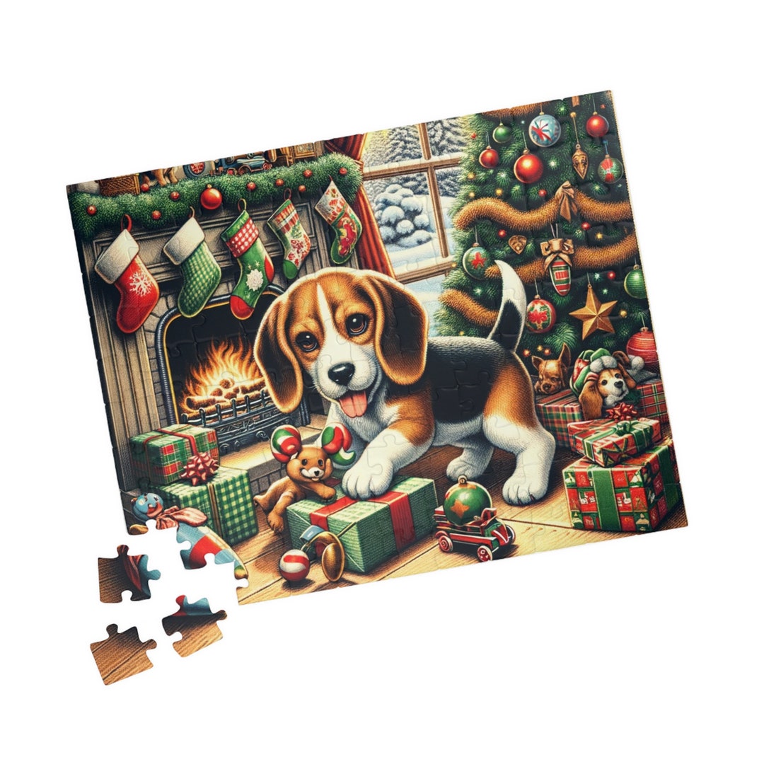 Beagle Christmas Themed 110 Piece Jigsaw Puzzle, Beagle Xmas Puzzle ...
