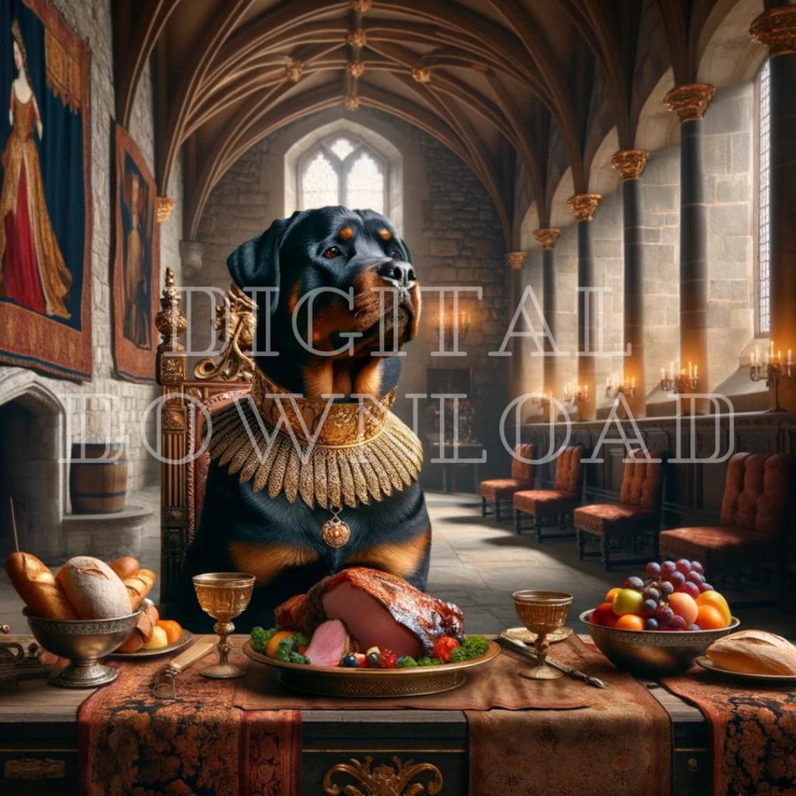 Royal Medieval Rottweiler Digital Art - Noble Dog Feast Wall Art ...