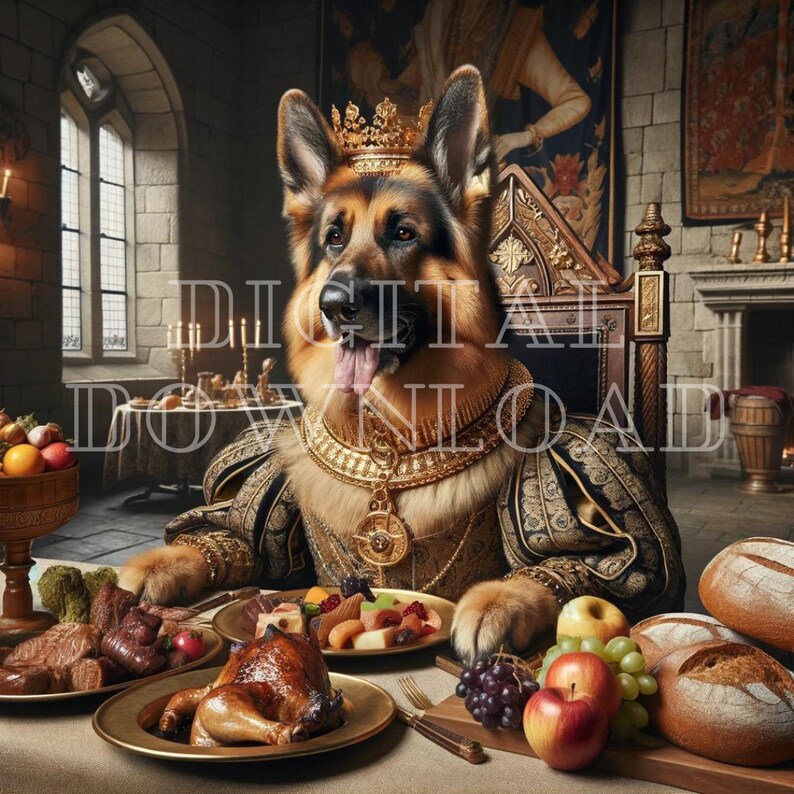 Royal Medieval German Shepherd Art Noble Feast Digital Download, Castle ...