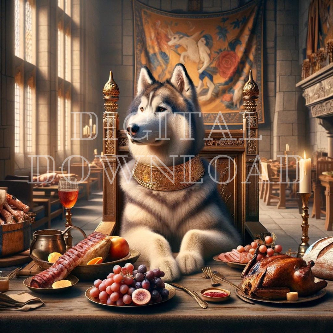 Royal Medieval Siberian Husky Digital Art: Noble Feast & Castle ...