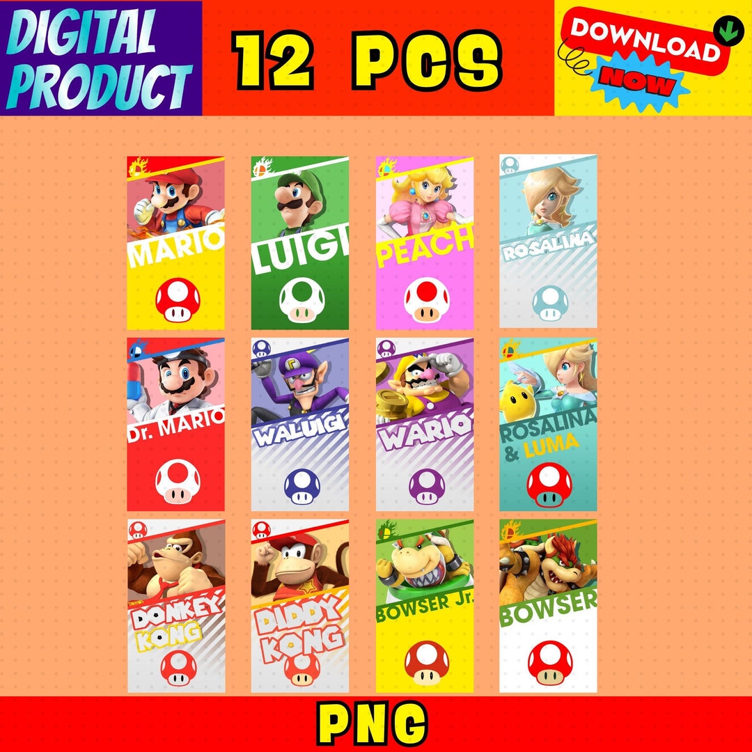 Super Mario Characters Poster Design Png Bundle 12 Pcs Mario Luigi