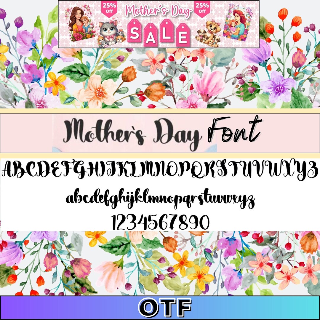 Mother's Day Font Otf,mom Day Alphabet,mothers Day Letters Abc,mothers ...