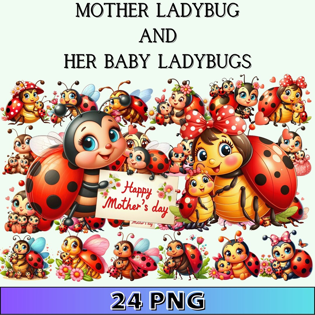 Mother Ladybug and Her Baby Ladybugs Bundle 24 Png,mother and Baby ...