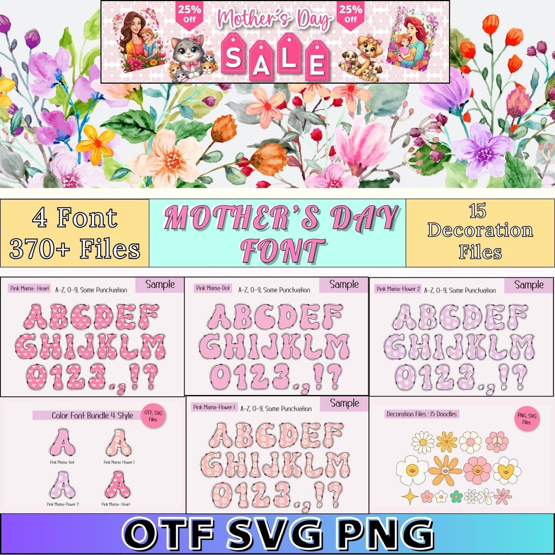 Mother's Day Font Otf Svg Png Bundle 4 Font 370 Files,mom Day Heart ...