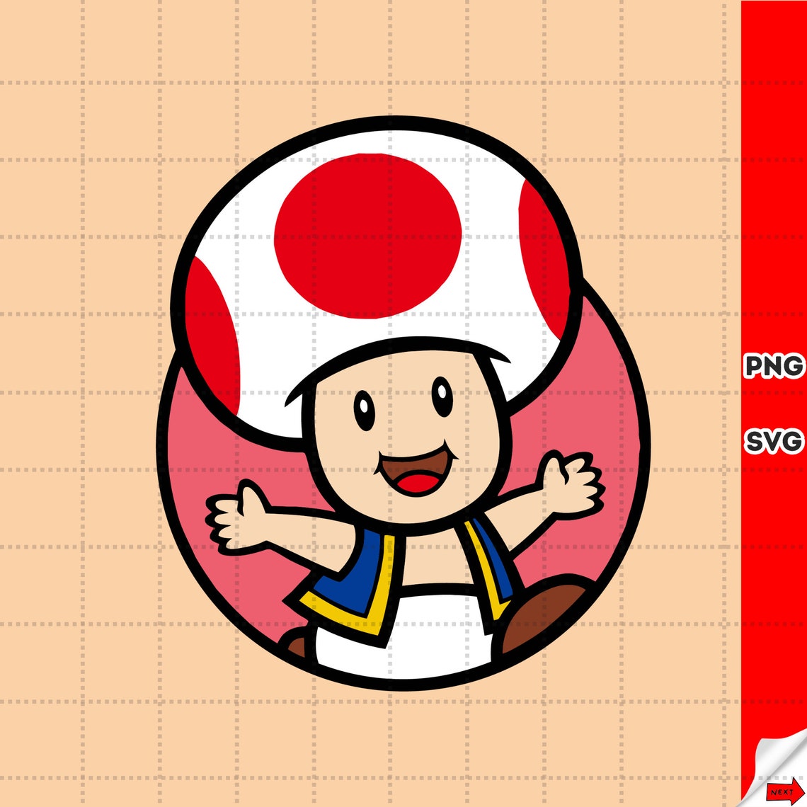 Super Mario Red Toad Circle Logo Svg Png,super Mario Cute Face Layered ...