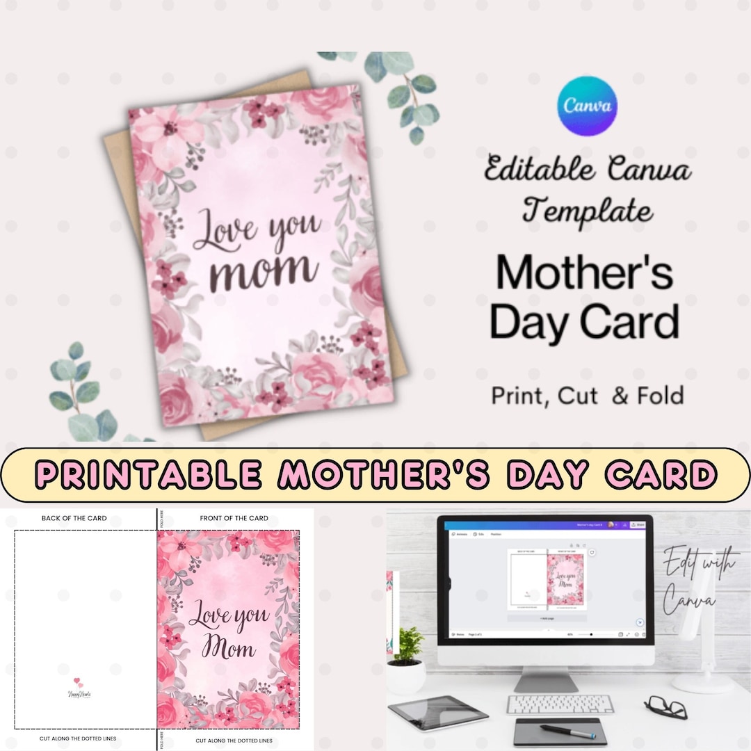 Mother's Day Card Editable Canva Template,print Cut Fold Pdf Jpg ...