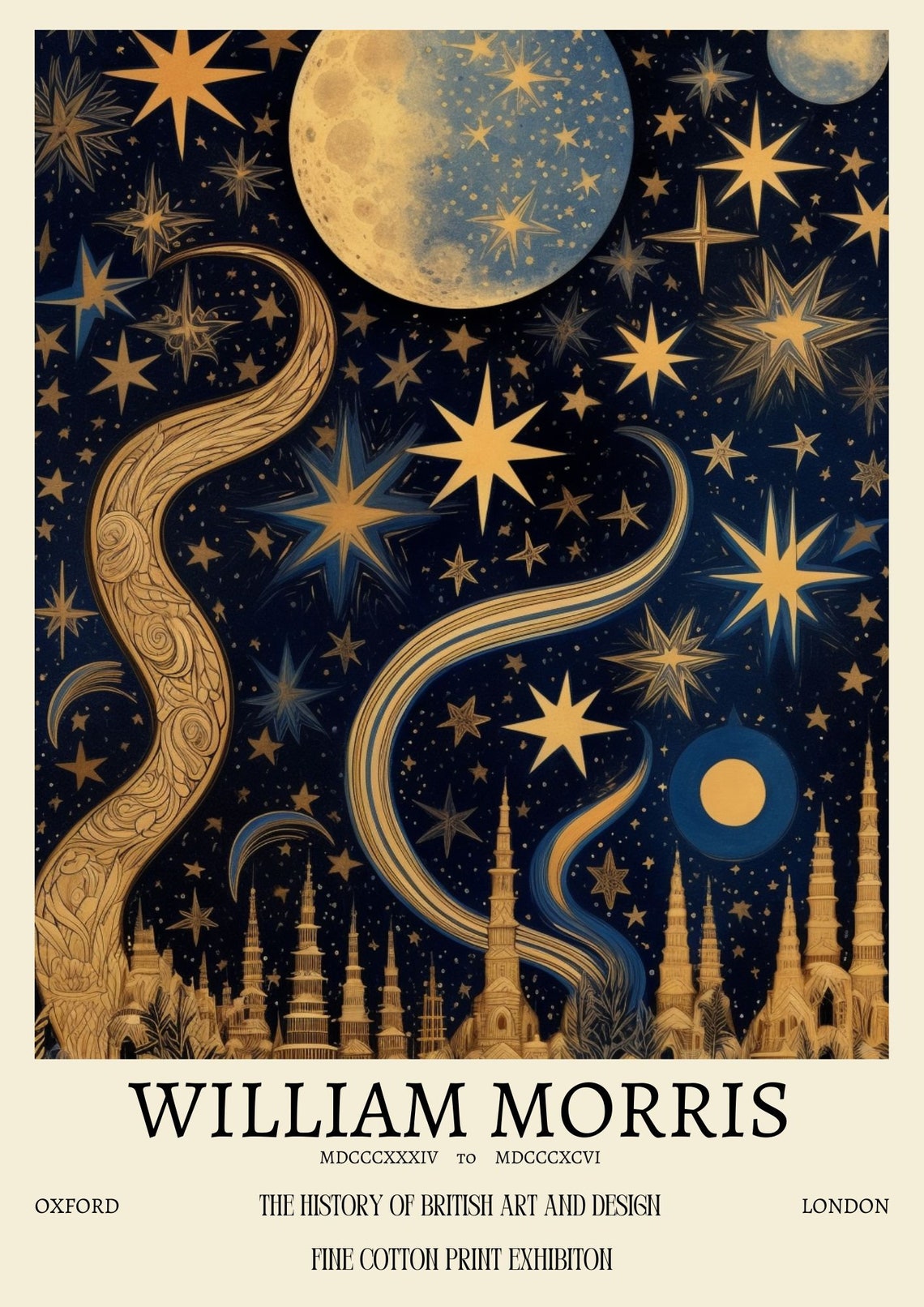 William Morris Night Sky Print, William Morris Exhibition Print, William Morris Poster, Vintage ...