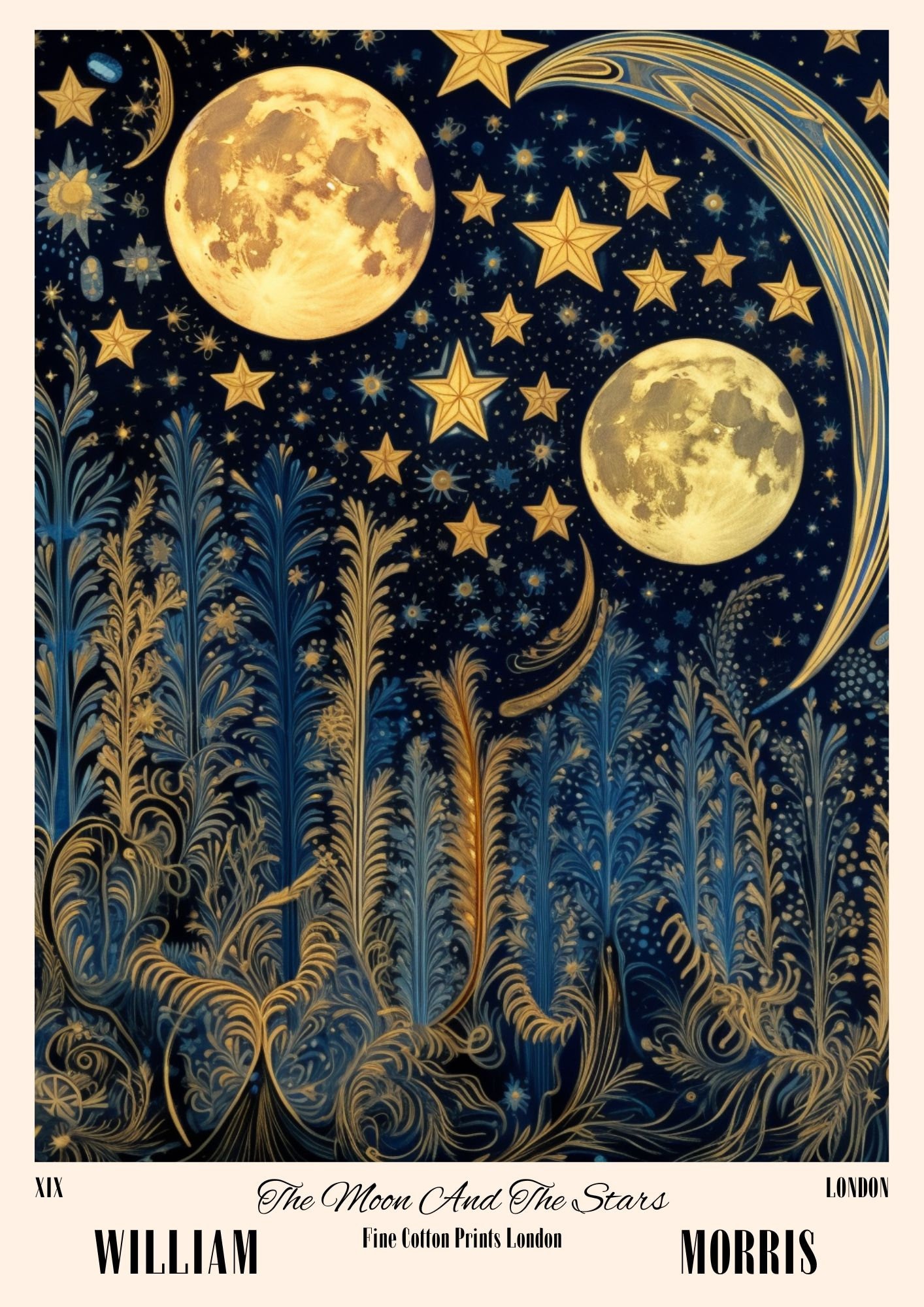 William Morris Stars and Moon Print, William Morris Exhibition Print ...