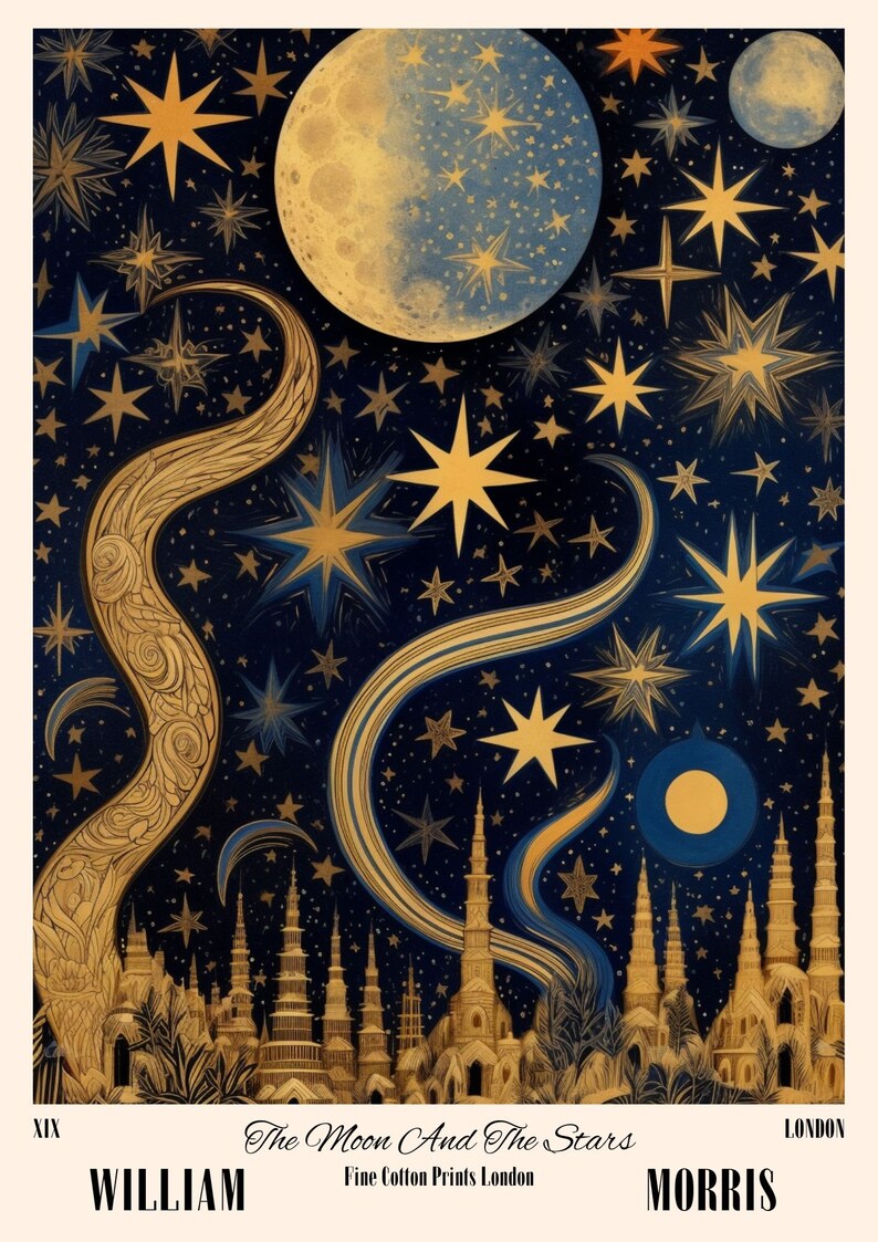 William Morris Stars and Moon Print, William Morris Exhibition Print ...