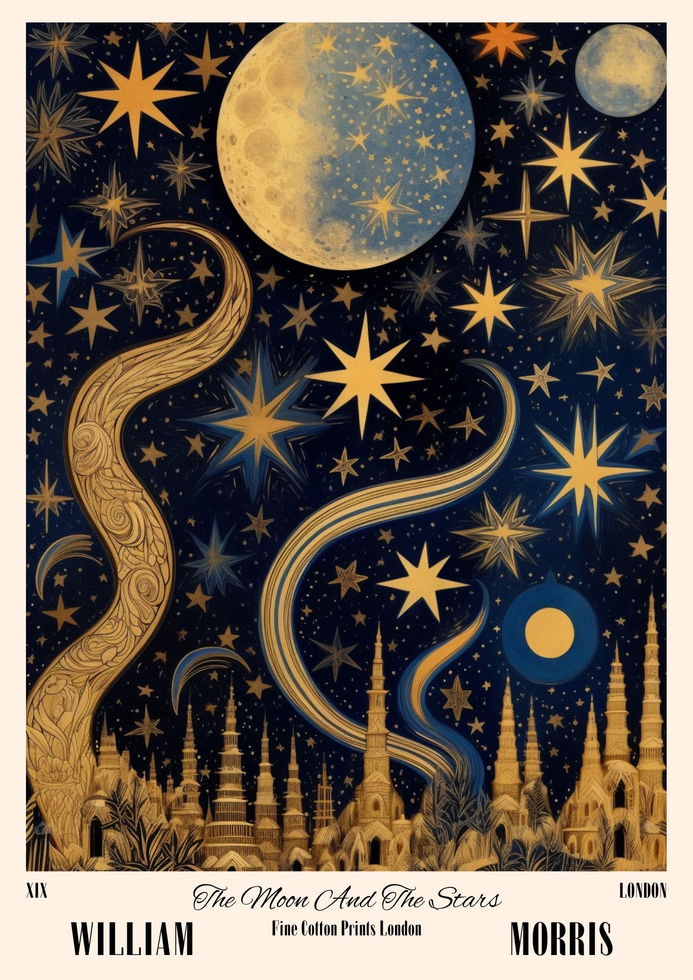 William Morris Stars and Moon Print, William Morris Exhibition Print ...