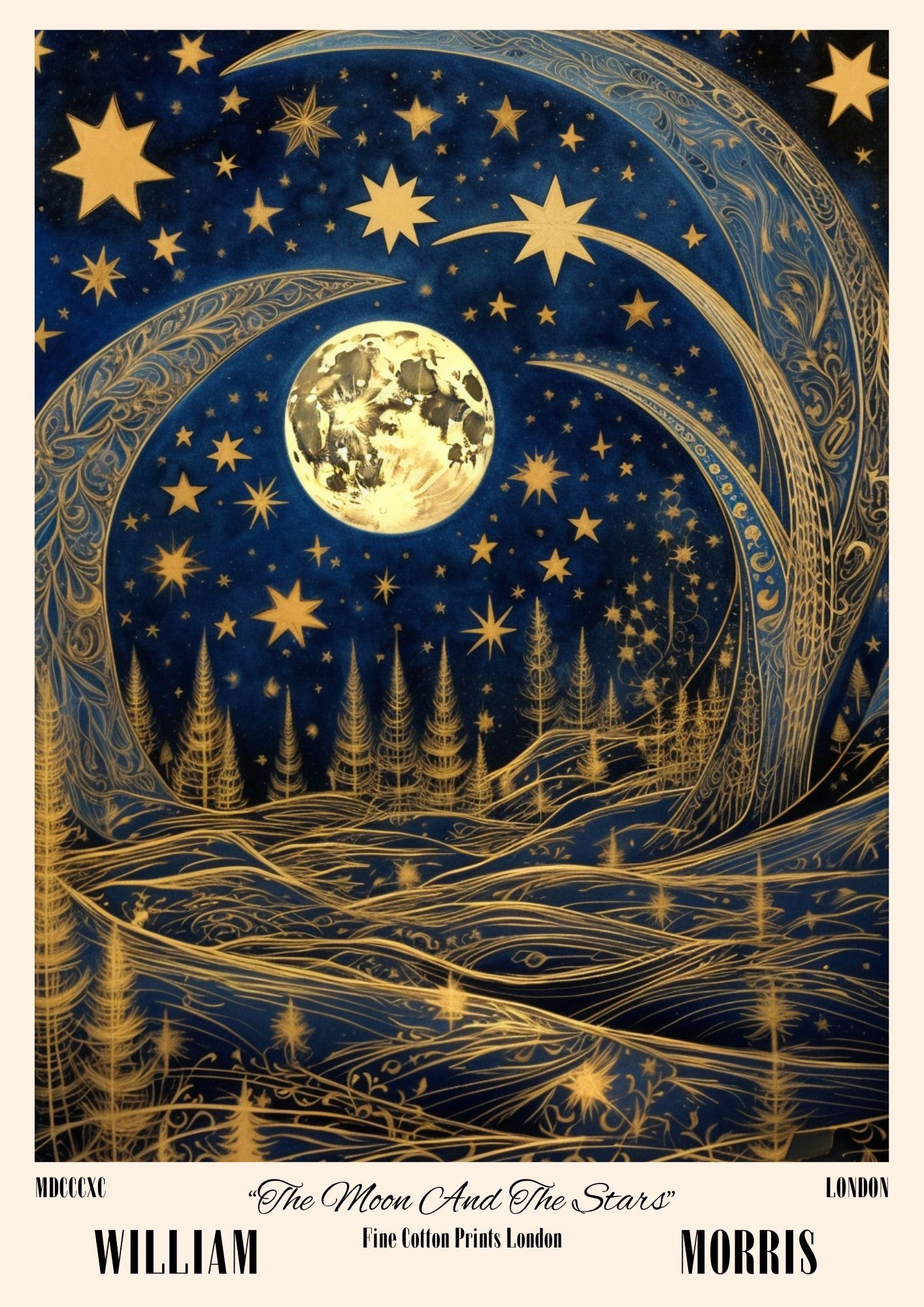 William Morris Stars and Moon Print, William Morris Exhibition Print ...