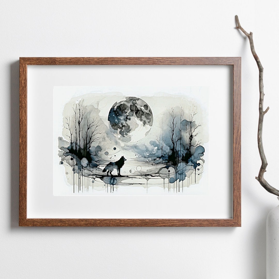 Full Moon Painting - Digital Download Print - Abstract Watercolour ...