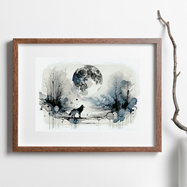 Full Moon Painting Digital Download Print Abstract Watercolour Style ...