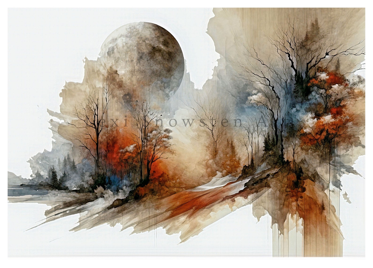 Full Moon Painting - Digital Download Print - Abstract Watercolour ...