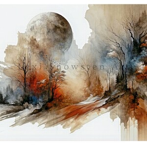 Full Moon Painting - Digital Download Print - Abstract Watercolour ...