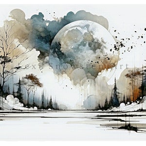 Full Moon Painting - Digital Download Print - Abstract Watercolour ...