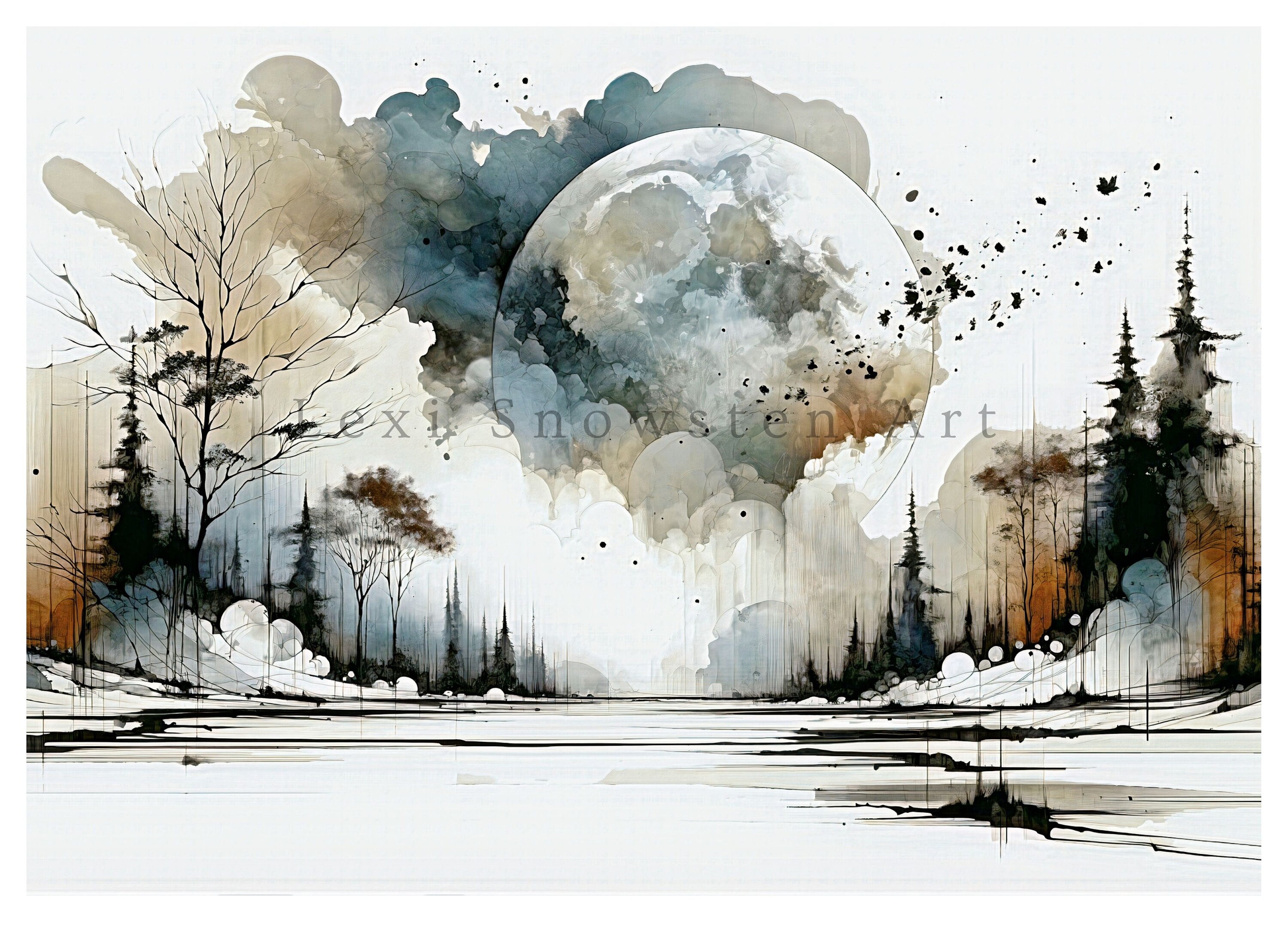 Full Moon Painting - Digital Download Print - Abstract Watercolour ...