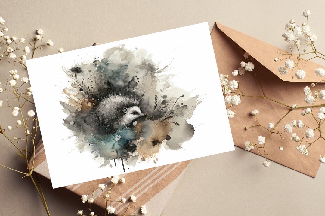 Hedgehog Greeting Card, Abstract Watercolour British Wildlife Inspired ...