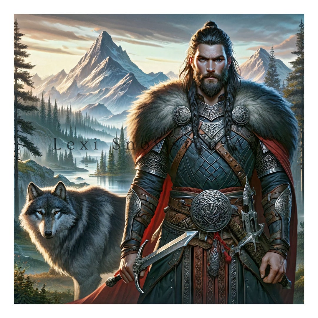 Tyr, Norse God of War and Justice, With Fenrir, Digital Art Print, Wall ...