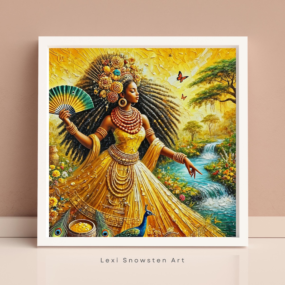 Oshun, African Orisha Goddess of Love, Fertility, and Rivers – Afrocentric Digital Art Print ...