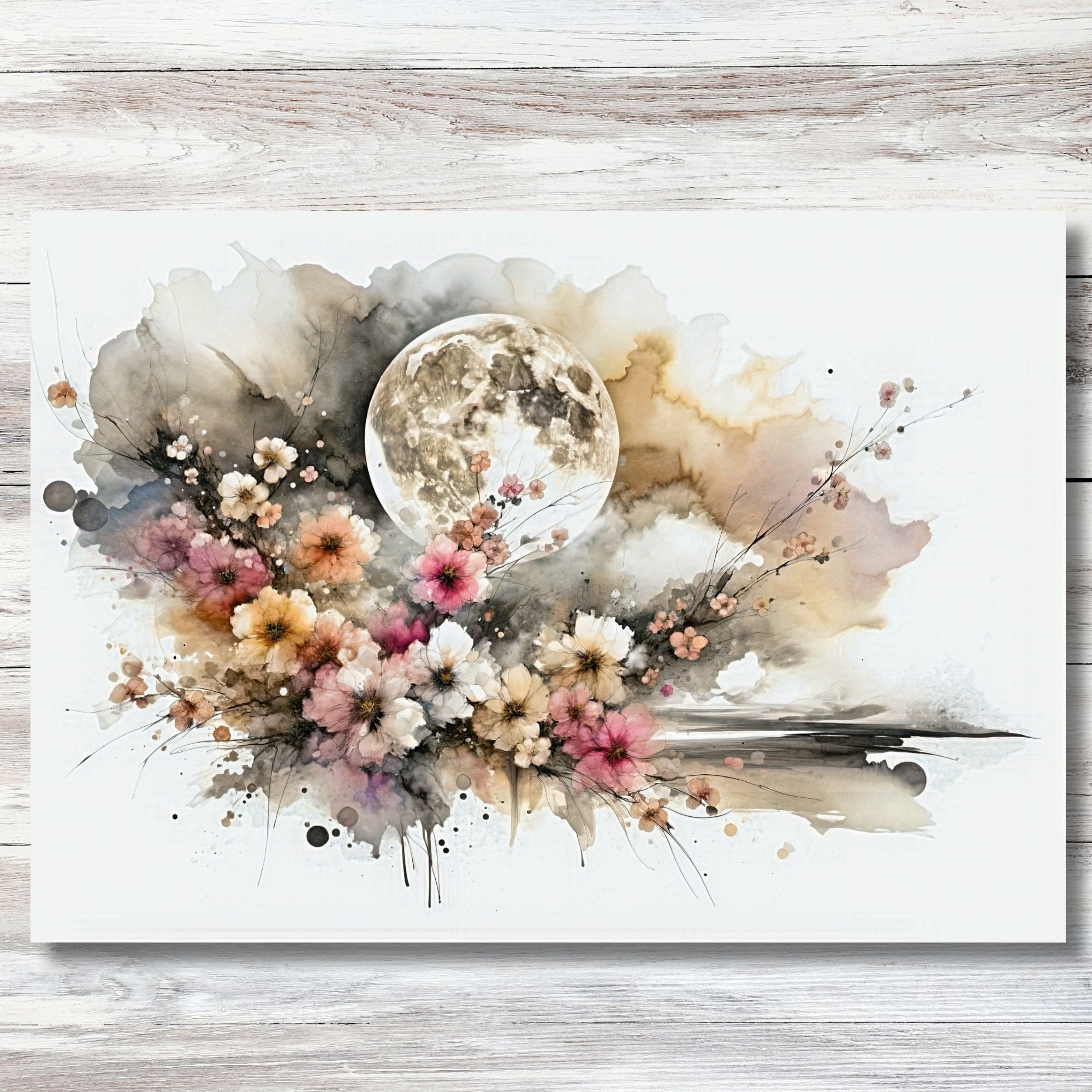 Full Moon Painting Digital Download Print Abstract Watercolour Style ...