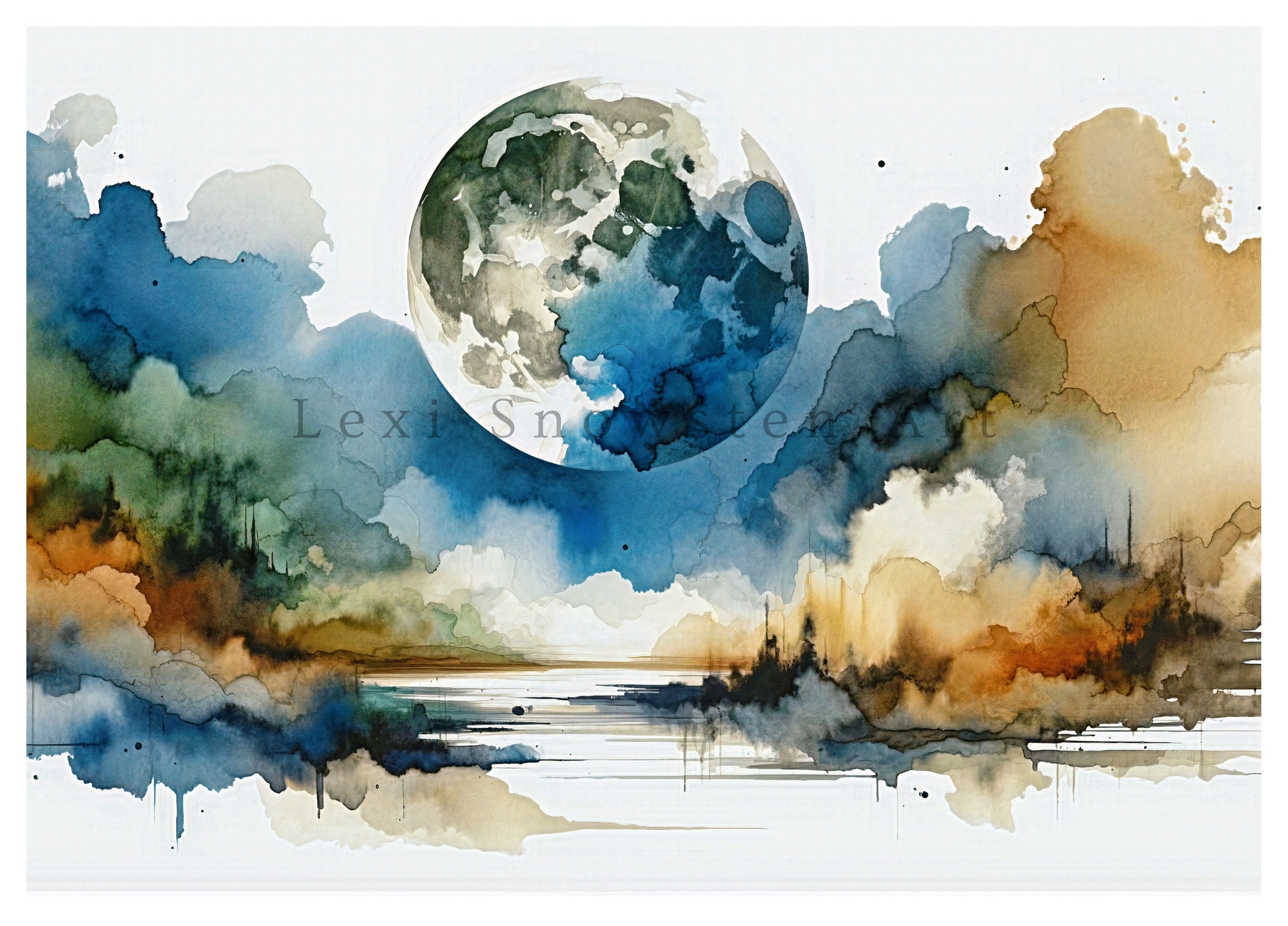 Full Moon Painting - Digital Download Print - Abstract Watercolour ...