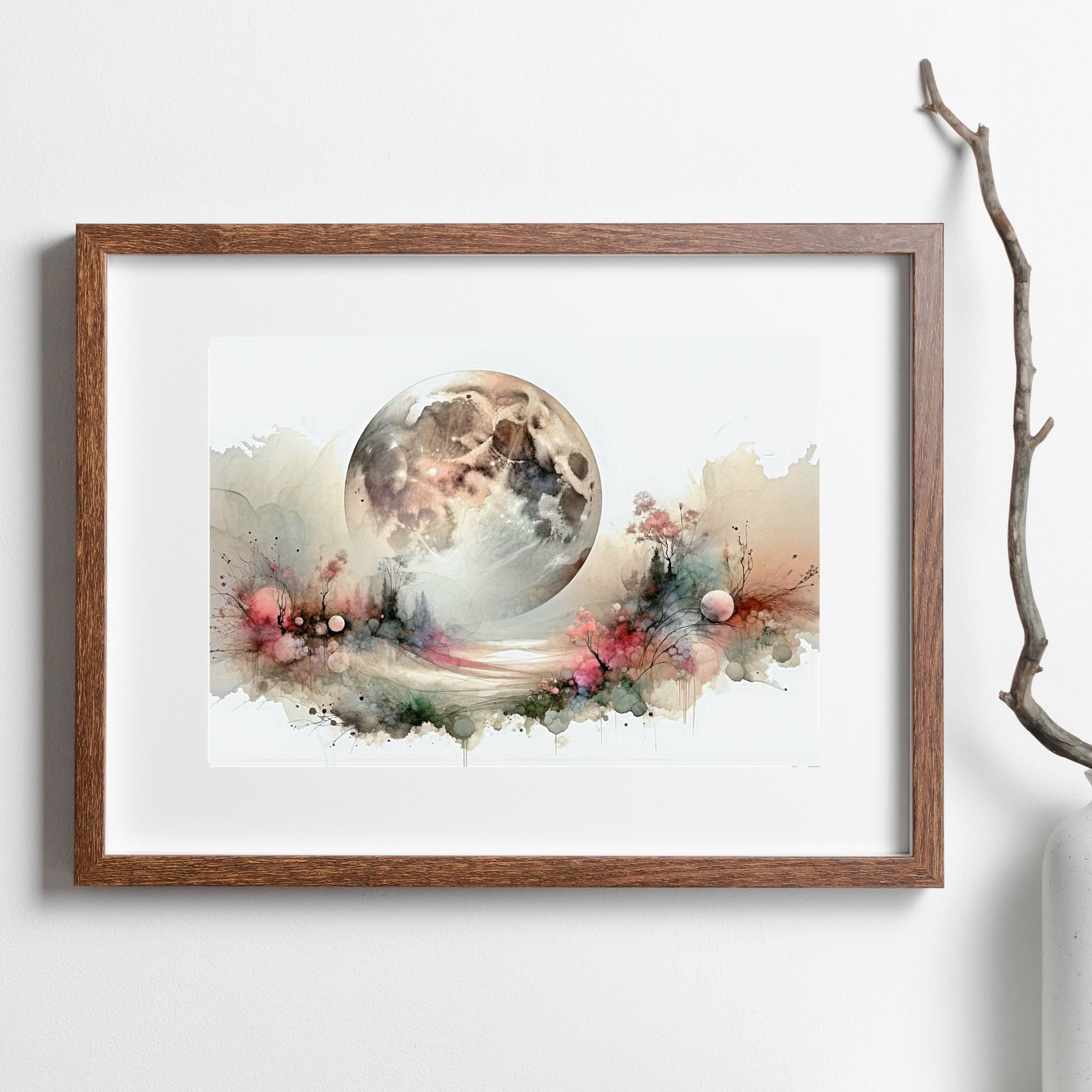 Full Moon Painting - Digital Download Print - Abstract Watercolour ...