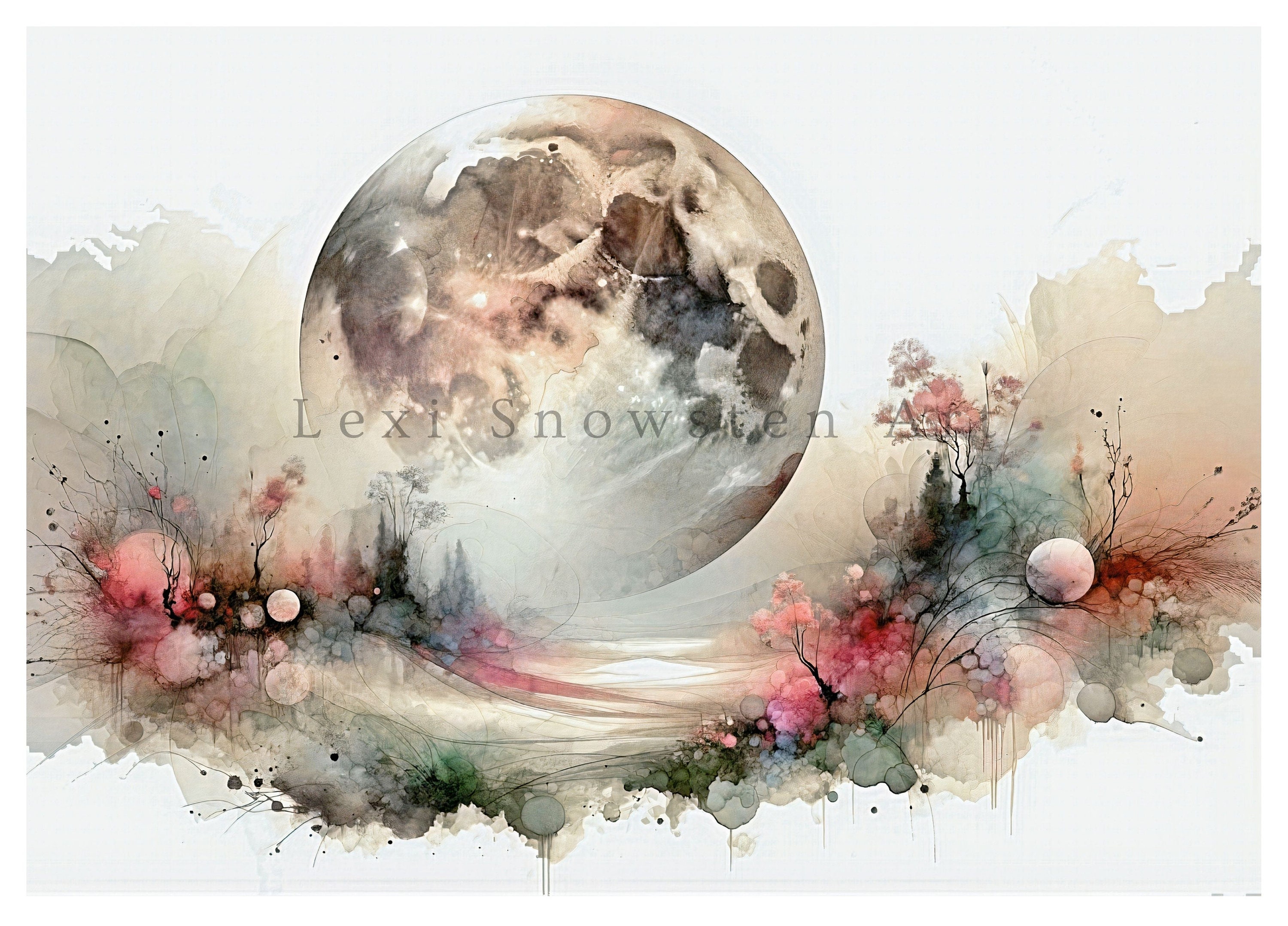Full Moon Painting Digital Download Print Abstract Watercolour Style ...