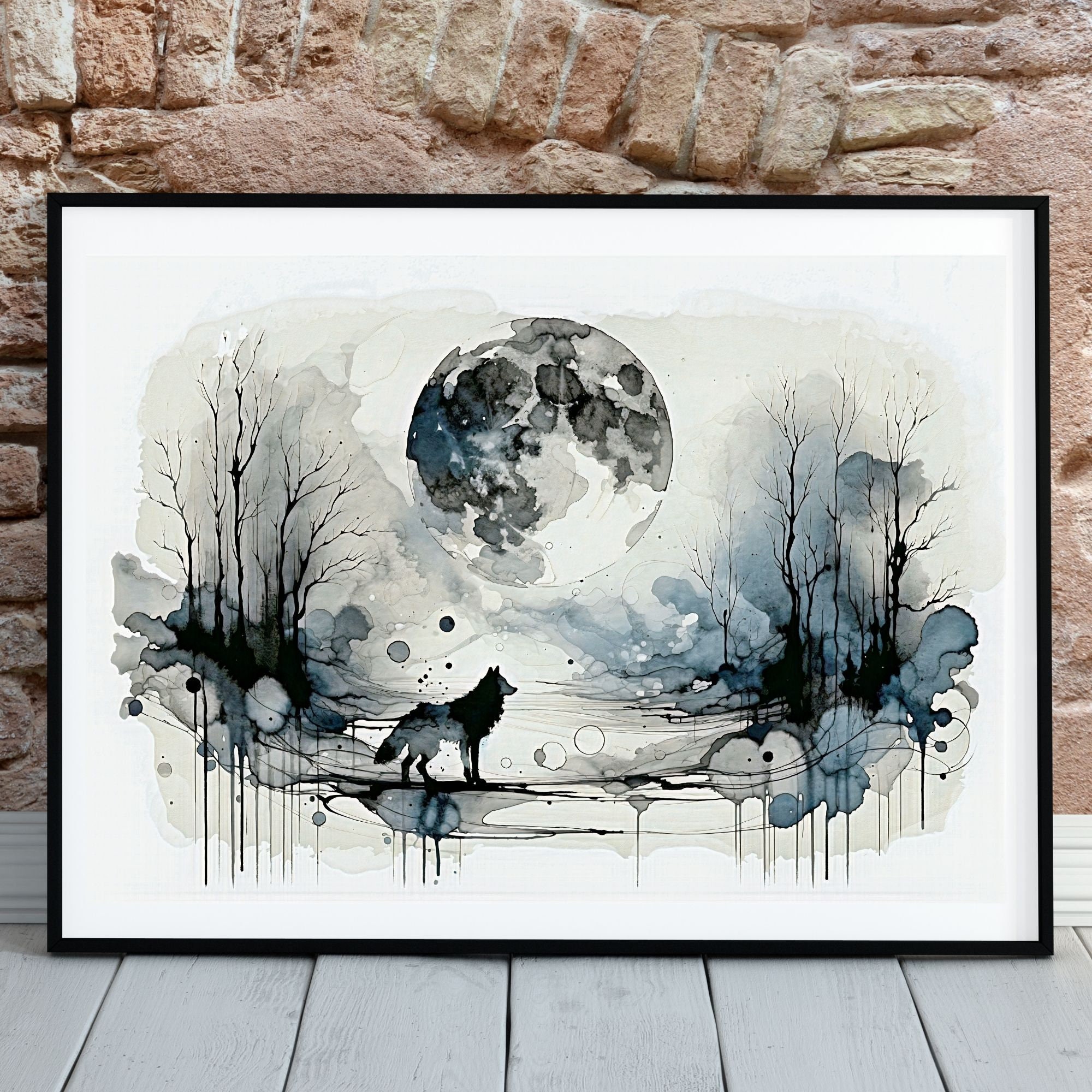 Full Moon Painting - Digital Download Print - Abstract Watercolour ...