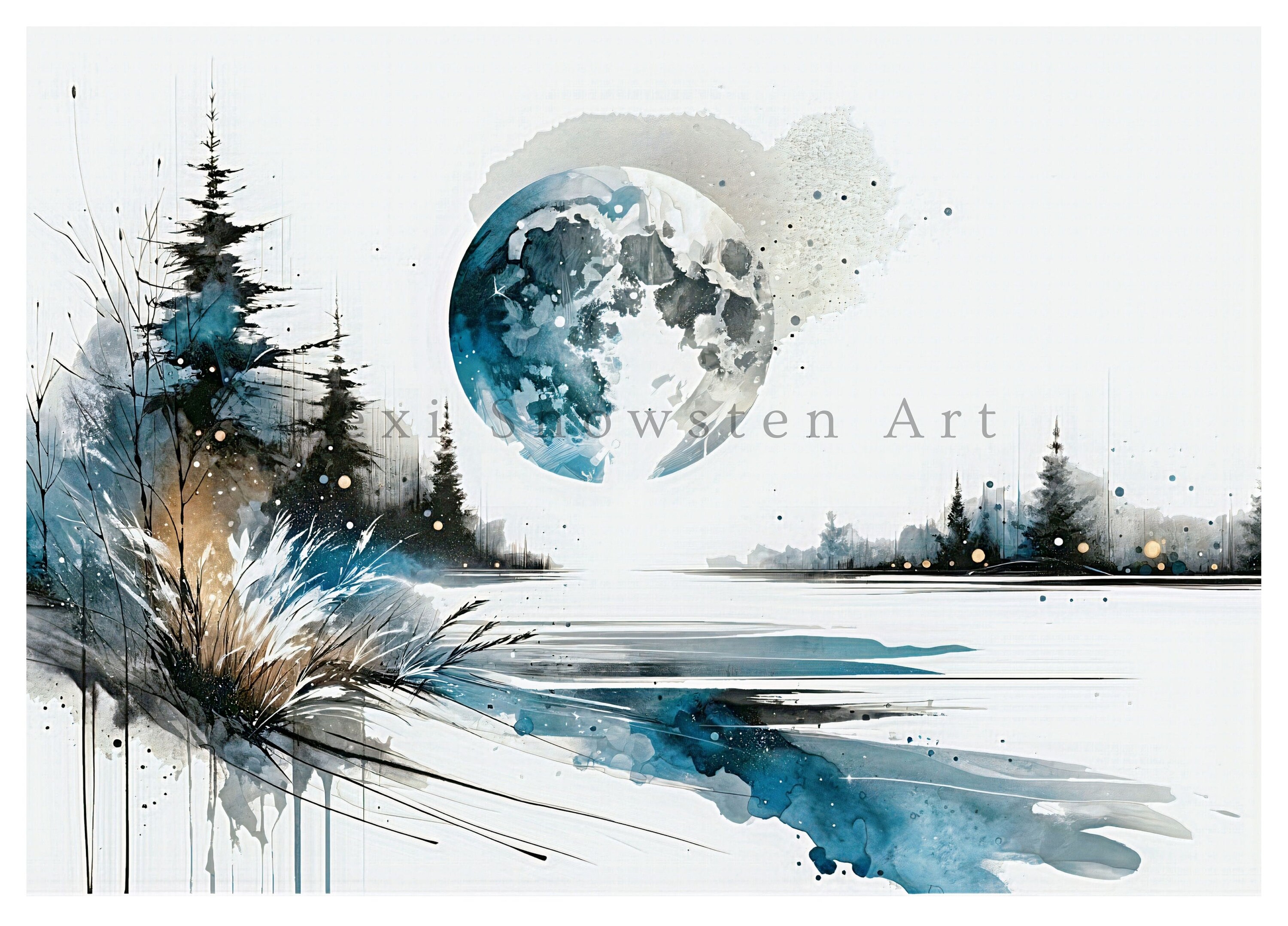 Full Moon Painting - Digital Download Print - Abstract Watercolour ...