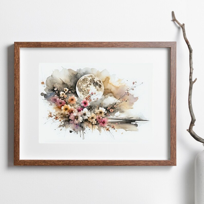 Full Moon Painting Digital Download Print Abstract Watercolour Style ...